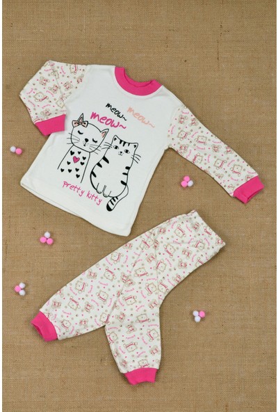 %100 Pamuk, Kedi Temalı Penye Pijama Takımı 1-3 Yaş %100 Pamuk, Kedi Temalı Penye Pijama Takımı 1-3 Yaş