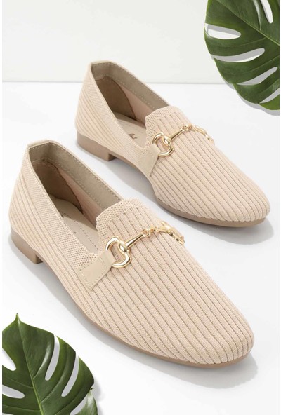 Bambi Bej Triko Kadın Loafer Ayakkabı K01671302082 Bambi Bej Triko Kadın Loafer Ayakkabı K01671302082