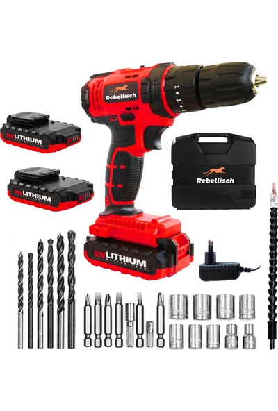 Rebellisch Germany 58 V 8 Ah Kraft Series Darbesiz Metal Şanzıman Çift Akülü Vidalama Matkap + 27 Parça Setli