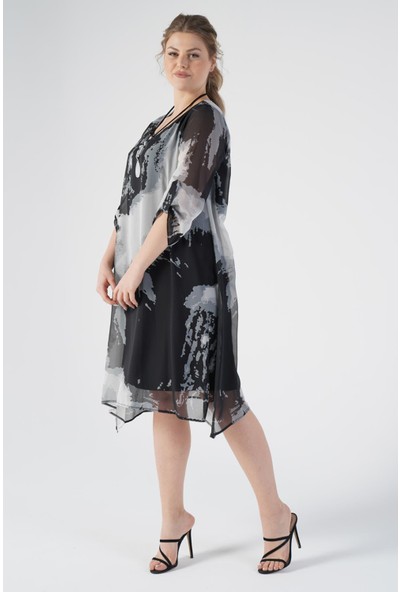 Nelly Büyük Beden Şifon Kol Apoletli Elbise