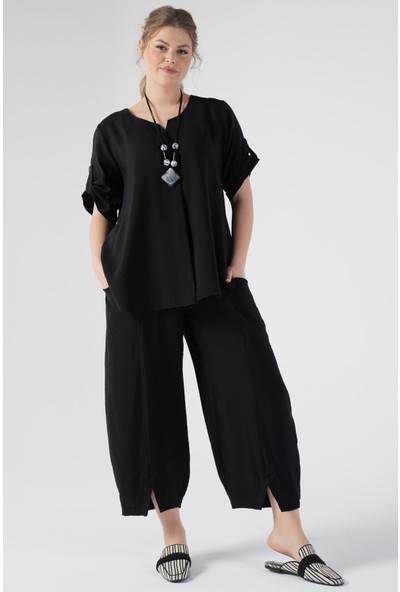 Nelly Büyük Beden Havuz Yaka Önü Pileli Bluz