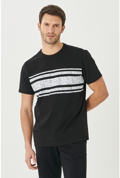 Slim Fit Bisiklet Yaka %100 Pamuk Baskılı Tişört