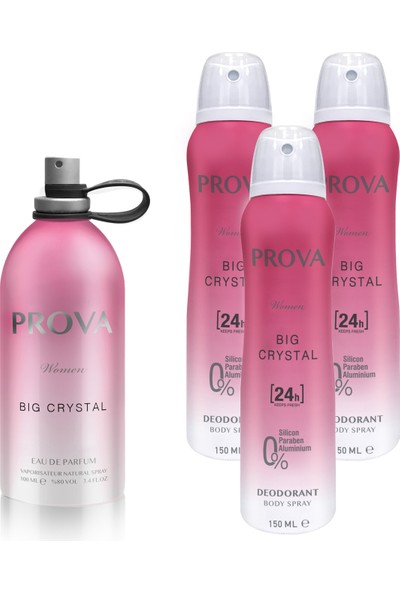 Prova Big Crystal Edp Kadın Parfüm 120 ml ve Deodorant 150 ml 3 Adet Prova Big Crystal Edp Kadın Parfüm 120 ml ve Deodorant 150 ml 3 Adet