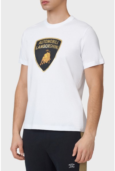 Lamborghini Pamuklu Baskılı Bisiklet Yaka T Shirt Erkek T Shirt 71XBH004CJ004007