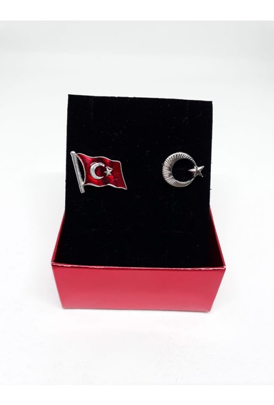 Asperas Grup Ikili Dalgalı Türk Bayrağı ve Motifli Ay Yıldız Yaka Rozeti