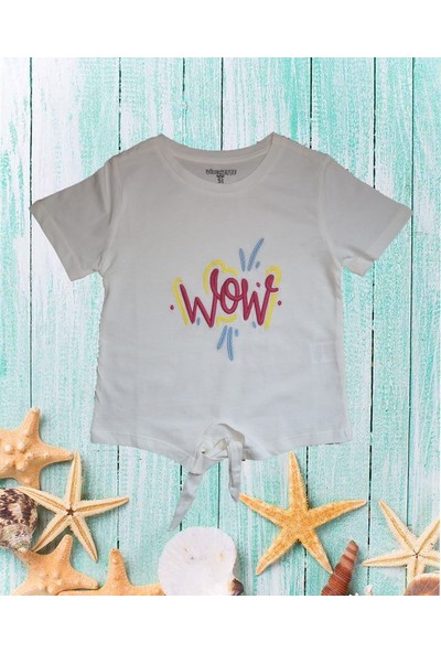 Divonette Kız Çocuk Wow Baskılı Belden Bağlamalı Tişört Divonette Kız Çocuk Wow Baskılı Belden Bağlamalı Tişört