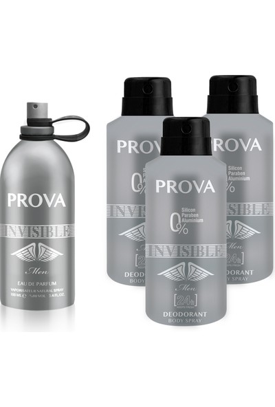 Prova Invisible Edp Erkek Parfüm 120 ml ve Deodorant 150 ml 3 Adet Prova Invisible Edp Erkek Parfüm 120 ml ve Deodorant 150 ml 3 Adet