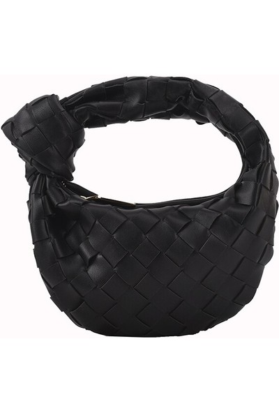 Lanbo Kadın Deri Dokuma Örgü El Çantası - Siyah (Yurt Dışından)