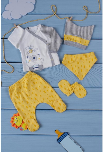 Baby2go 5-054- Erkek Bebek Ayıcık 5'li Zıbın Set Sarı