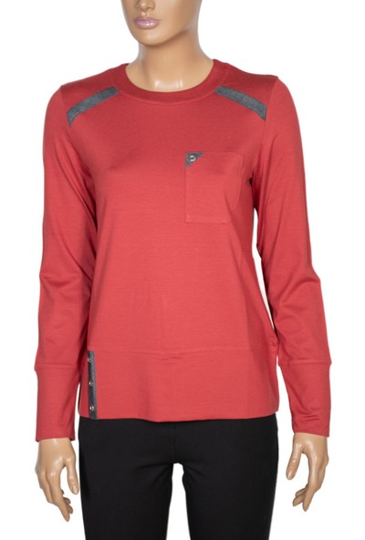 Defrina Kadın Denim Kombinli Spor Hint Kırmızısı Bluz Defrina Kadın Denim Kombinli Spor Hint Kırmızısı Bluz