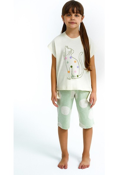 RolyPoly Kız Çocuk Kedi Baskılı Kapri Pijama Takımı
