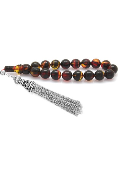 Nipora Kararmaz Metal Püsküllü Süzme Bala-Siyah Ateş Kehribar Efe Tesbih