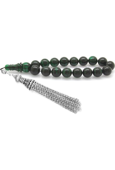 Nipora Kararmaz Metal Püsküllü Süzme Yeşil-Siyah Ateş Kehribar Efe Tesbih