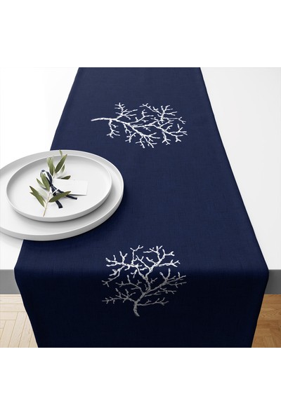 Lux Vie Marin Runner 40 x 140 cm. Desenli Kalın Keten Dokuma Marin Masa Örtüsü Runner Lux Vie Marin Runner 40 x 140 cm. Desenli Kalın Keten Dokuma Marin Masa Örtüsü Runner