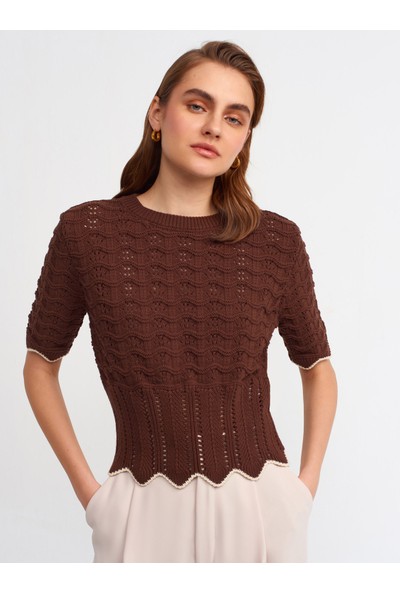 Dilvin 10138 Bisiklet Yaka Kısa Kol Kazak-Kahve