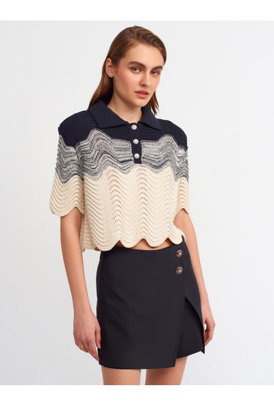 Dilvin 10162 Polo Yaka Kısa Kol Kazak-Lacivert