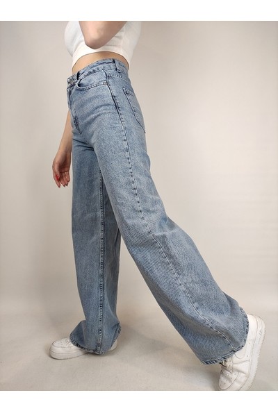 Eylül Moda Kadın Jean Yüksek Bel 5 Cep Bol Paça Pantonlon - Mavi - 29 Eylül Moda Kadın Jean Yüksek Bel 5 Cep Bol Paça Pantonlon - Mavi - 29