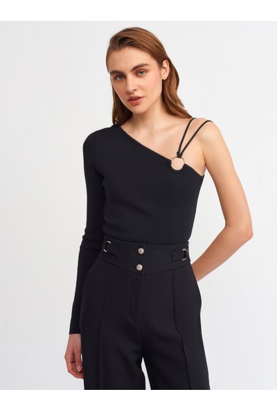 Dilvin 10170 Tek Omuz Açık Tek Kol Kazak-Siyah