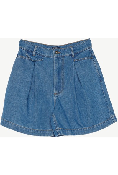 Yargıcı Cep Detaylı Denim Bermuda