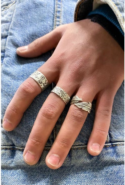 The Collection 3 Lü Gümüş Kaplama Ayarlanabilir Yüzük Set