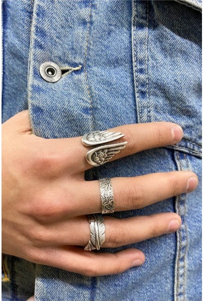 The Collection 3 Lü Gümüş Kaplama Ayarlanabilir Yüzük Set