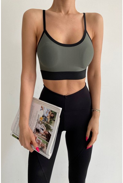 Yeşil Renk Destekli Spor Veya Günlük Crop Top T-Shirt