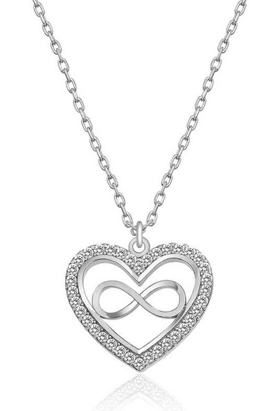 Gümüş Kalp Sonsuzluk Bayan Kolye Gümüş Kalp Sonsuzluk Bayan Kolye