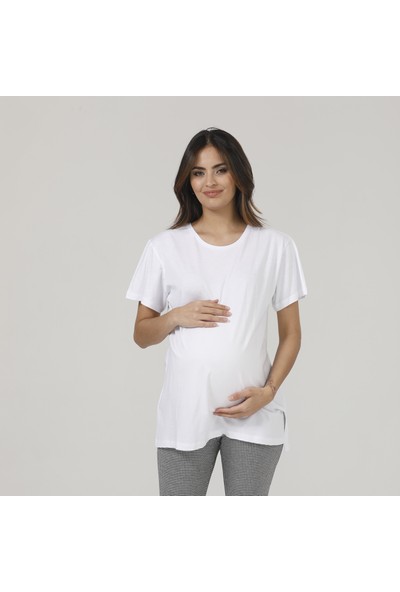 Baby Mom Bisiklet Yaka Rahat Kalıp Modal Pamuklu Hamile Tshirt Baby Mom Bisiklet Yaka Rahat Kalıp Modal Pamuklu Hamile Tshirt