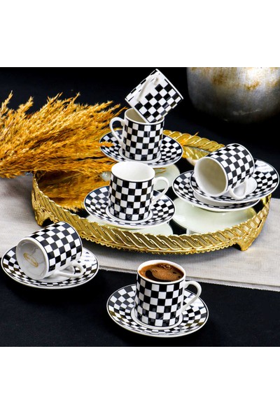 Porsima YX02 Rayan 12 Parça Türk Kahvesi Fincan Takımı Siyah