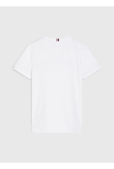 Tommy Hilfiger KB0KB07357YBR Bisiklet Yaka Çizgili Beyaz Erkek Çocuk T-Shirt