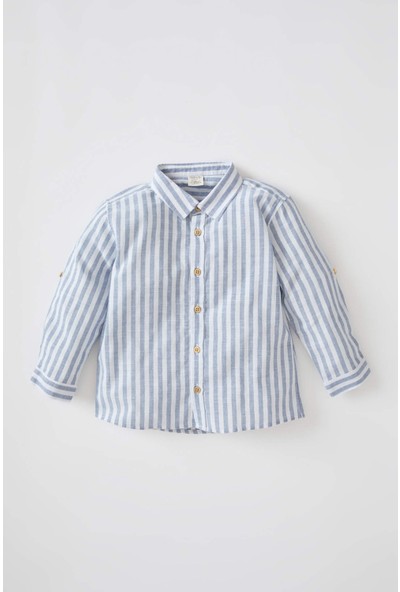 DeFacto Erkek Bebek Regular Fit Çizgili Uzun Kollu Pamuklu Vual Gömlek X2282A222SP