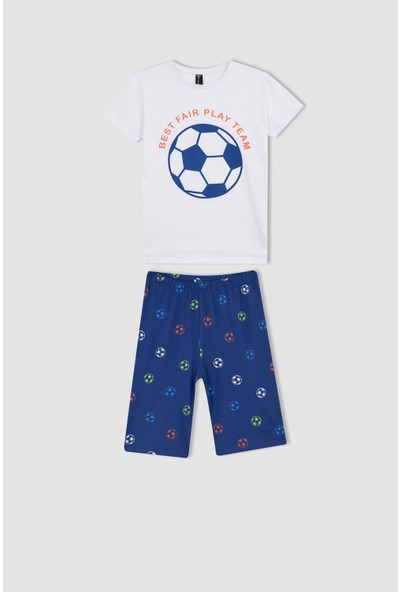 DeFacto Erkek Çocuk Regular Fit Defacto Fit Futbol Topu Baskılı Kısa Kollu Pamuklu Pijama Takım X3661A622SP