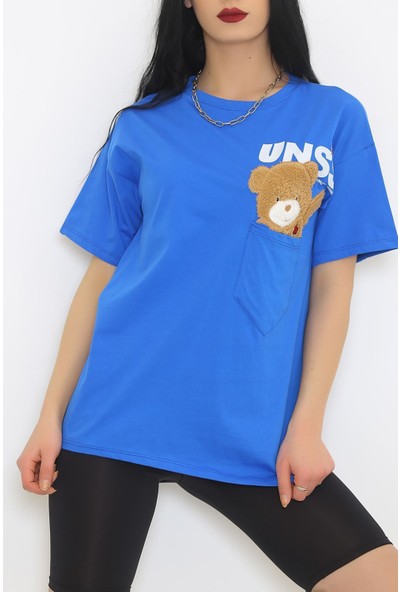 Cep Ayıcıklı Tişört Mavi