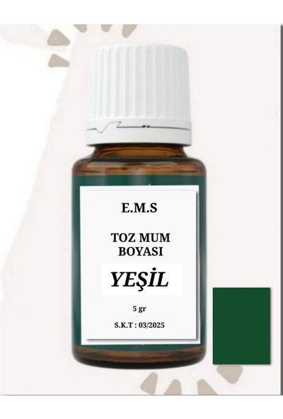 Ems Yeşil Toz Mum Boyası Cam Şişede 5 Gr.