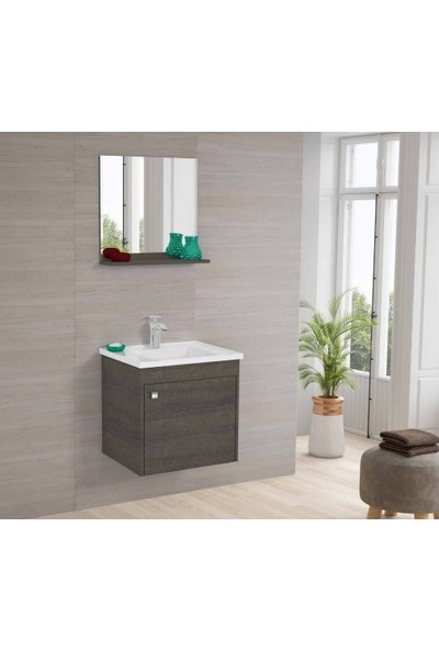 Linda 55 Antrasit Meşe (55*52) Mdf Lam Banyo Takım Dolabı