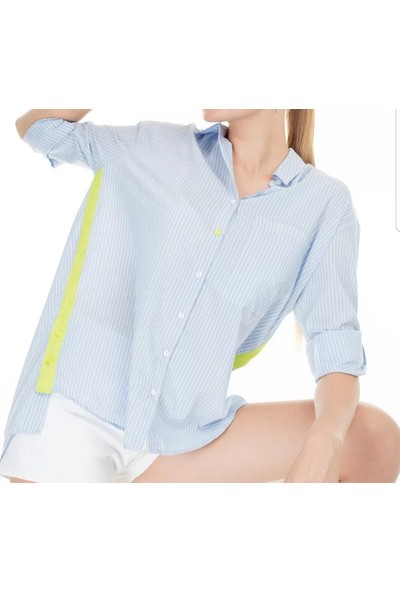 Less Lilas Kadın Mavi, Çizgili Causal Pamuklu Gömlek