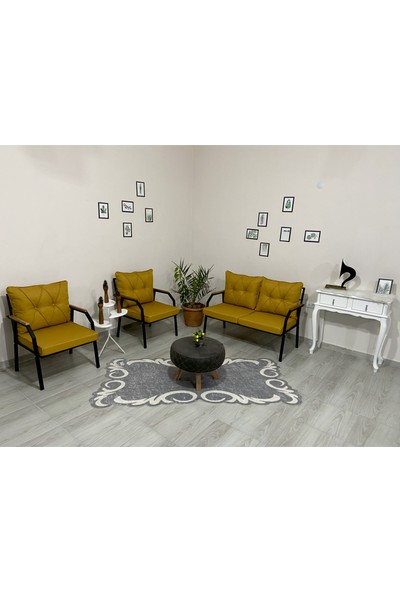 Ufuk Home Aşkın Balkon Bahçe Mobilyası 2 1 1 Hardal Takım