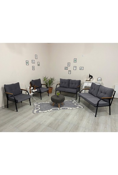 Ufuk Home Aşkın Balkon Bahçe Mobilyası 2 2 1 1 Antrasit Takım