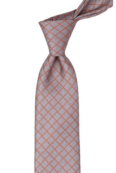 Kravatkolik Açık Bej Ekose Desen Mendilli Klasik Kravat KK10384