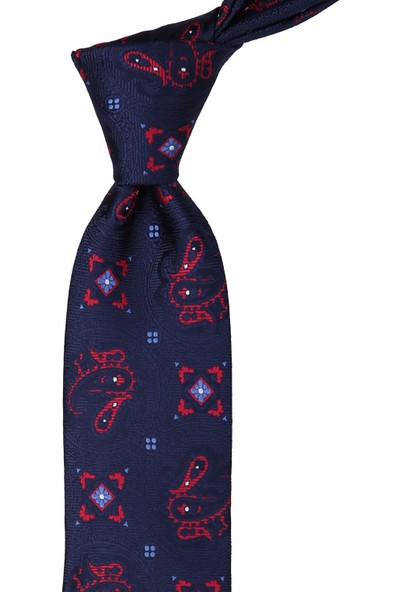 Kravatkolik Lacivert Şal Desen Mendilli Klasik Kravat KK9947