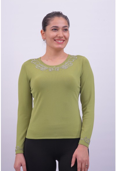 Sude Kadın Ithal Boncuk Işlemeli El Işi Uzun Kol Yeşil Triko Bluz 6146 Sude Kadın Ithal Boncuk Işlemeli El Işi Uzun Kol Yeşil Triko Bluz 6146