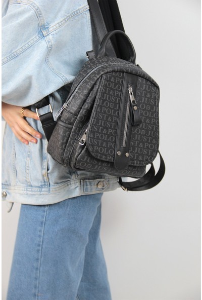 Just Polo Siyah Çok Bölmeli Astarlı Ayarlanabilir Askılı Kadın Sırt Çantası PBU2177