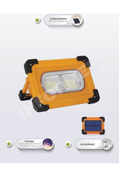 Informed Güneş Enerjili Solar 60 W Mini Projektör Powerbank (Telefon Şarj ) Yüksek Işık 6500 K Beyaz Işık Informed Güneş Enerjili Solar 60 W Mini Projektör Powerbank (Telefon Şarj ) Yüksek Işık 6500 K Beyaz Işık
