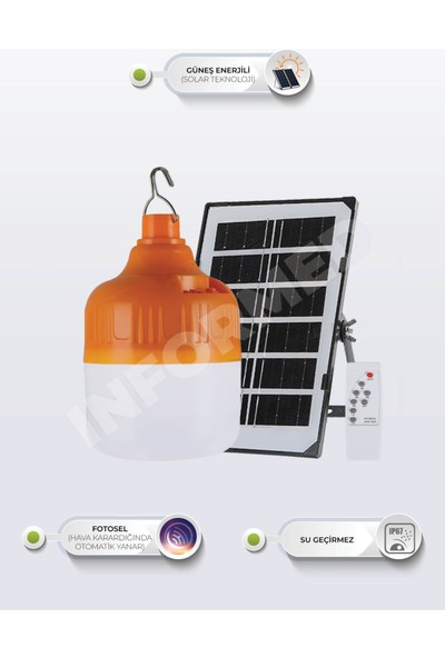 Informed Güneş Enerjili Solar Kumandalı 100 W Profesyonel Yüksek Işık Lamba Powerbank Özellikli Beyaz Işık Informed Güneş Enerjili Solar Kumandalı 100 W Profesyonel Yüksek Işık Lamba Powerbank Özellikli Beyaz Işık