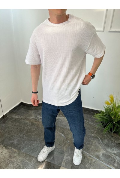 Nomarc Markasız Nomarc Beyaz Waffle Kumaş Basic T-Shirt