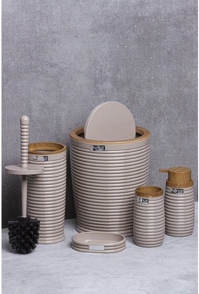 Elegans Ahşap Desenli 5'li Banyo Seti