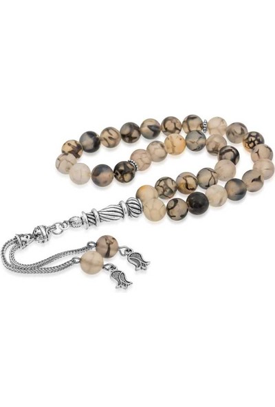 Doğaltaş Metal Püsküllü Akik Taşlı Tesbih