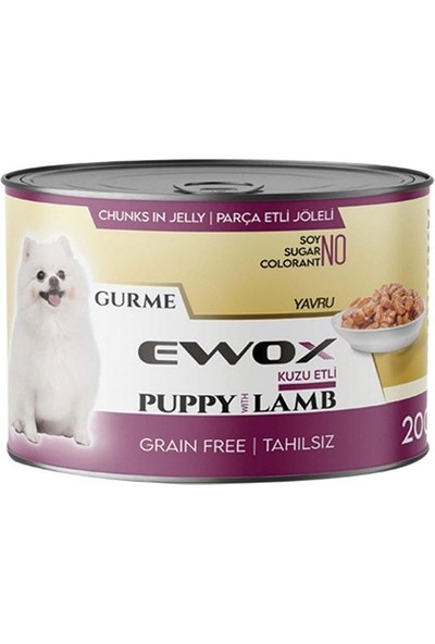 Ewox Gurme Puppy Kuzu Etli Parça Etli Tahılsız Yavru Kopek Konservesi 200 gr Ewox Gurme Puppy Kuzu Etli Parça Etli Tahılsız Yavru Kopek Konservesi 200 gr
