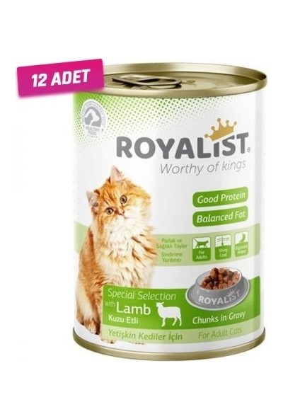 12 Adet - Royalist Kuzu Etli Gravy Soslu Yetişkin Kedi Konservesi 400 gr 12 Adet - Royalist Kuzu Etli Gravy Soslu Yetişkin Kedi Konservesi 400 gr