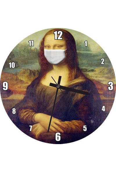 Cakatablo Maskeli Mona Lisa Duvar Saati (Çap 30X30 Cm)